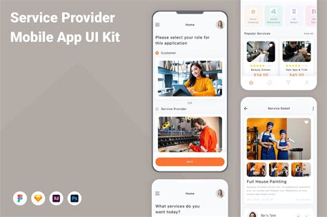 服务提供商移动应用 app ui kit fig psd sketch xd 云瑞设计