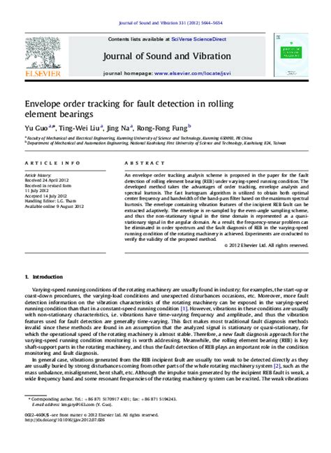 Pdf Envelope Order Tracking For Fault Detection In Rolling Element Bearings