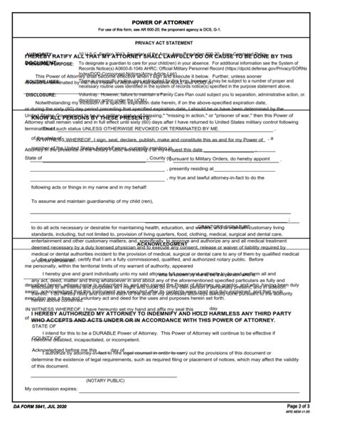 Da Form 5841 Power Of Attorney Army Pubs Da Form