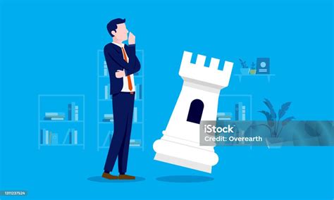 전략적 사고 파란 배경이있는 체스 조각 앞에서 고민하는 사업가 가공의 인물에 대한 스톡 벡터 아트 및 기타 이미지 가공의 인물 개념 결정 Istock