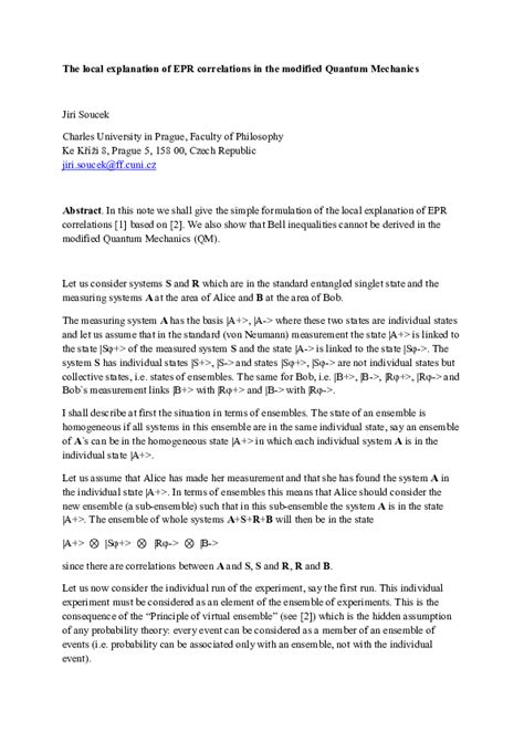 Pdf The Local Explanation Of Epr Correlations In The Modified Quantum