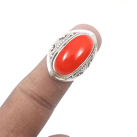 Fine Sterling Silver Ring For Womens Coral Ring Sterling Silver Anniversary Ring Bezel Set