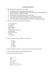Python EXERCISES Chapter2 Docx PYTHON EXERCISES 1 Mark The Following Statements As True Or