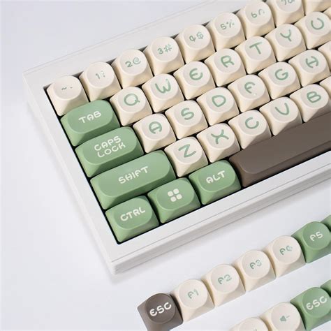 Hunfuthr Pbt Keycaps 130 Keys Brown And Green Moa Profile Double Shot Cute Round