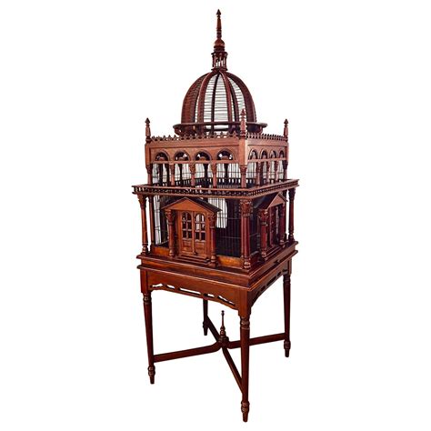 Large Victorian Style Carved Wood Bird Cage On Table Stand At 1stdibs