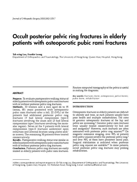 Occult Posterior Pelvic Ring Fracture Pdf Pelvis Osteoporosis