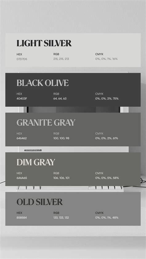 Color Palette 375 Grey Color Schemes Metallic Silver Hex Code Gray