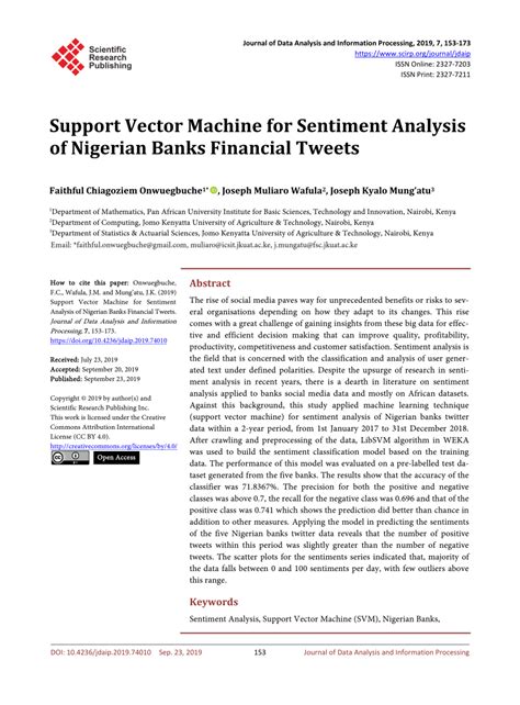 pdf support vector machine for sentiment analysis of nigerian banks