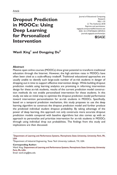 Pdf Dropout Prediction In Moocs Using Deep Learning For Personalized
