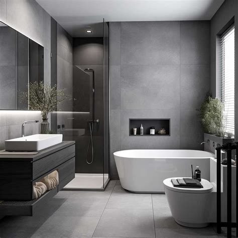 Minimalist Grey Bathroom Ideas For Small Modern Spaces • 333 Images • [artfacade] Grey Modern