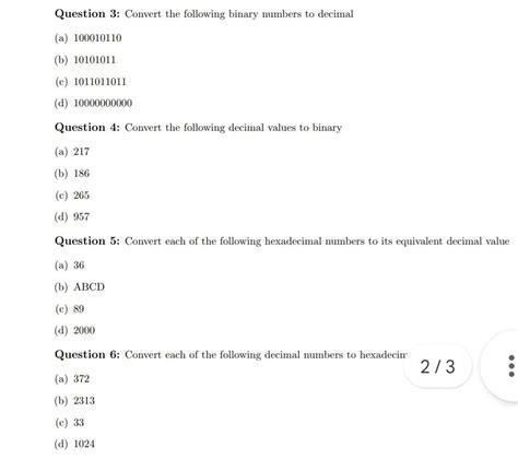 Solved Question 3 Convert The Following Binary Numbers To