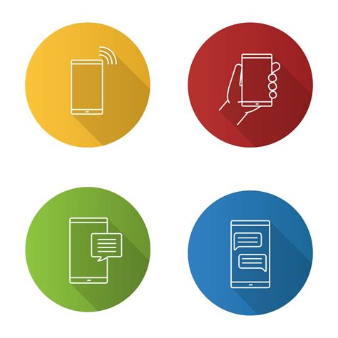 Phone communication flat linear long shadow icons set. Chatting, sms ...