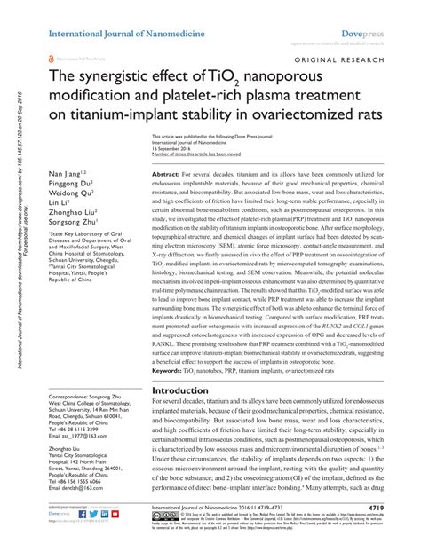 Pdf The Synergistic Effect Of Tio2 Nanoporous Modification And