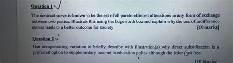 Solved Question 1the Contract Curve Is Known To Be The Set