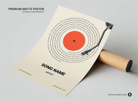 Custom Song Lyrics Poster Vinyl Lyrics Poster Print Architeg Prints