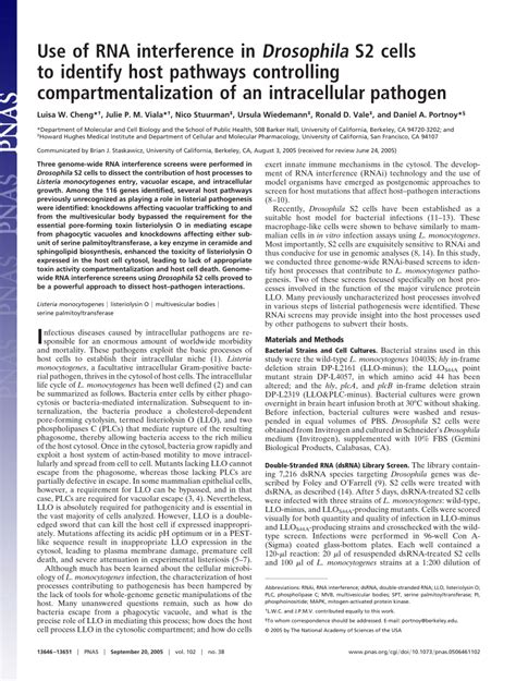 Pdf Use Of Rna Interference In Drosophila S2 Cells To Identify Host Pathways Controlling