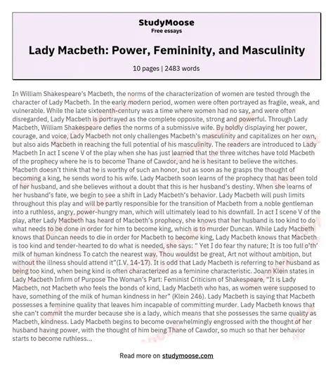 Lady Macbeth Power Femininity And Masculinity Free Essay Example
