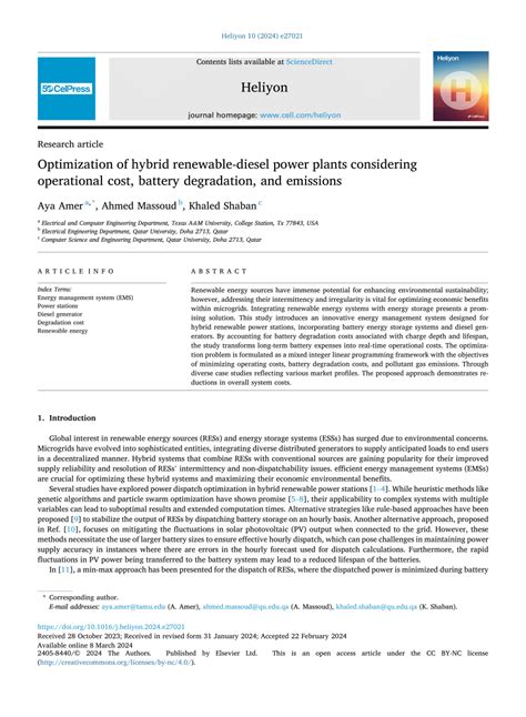 Pdf Optimization Of Hybrid Renewable Diesel Power Plants Considering Operational Cost Battery