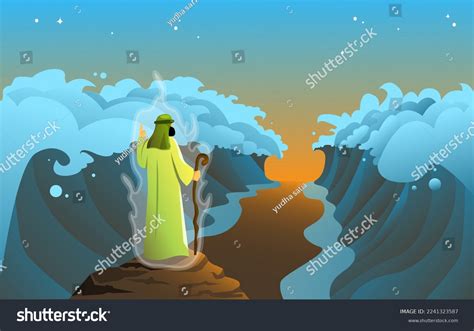 Vector Illustration Prophet Moses Split Sea Stock Vector Royalty Free