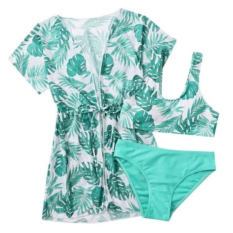 Caqnni Girls 3 Piece Tropical Bathing Suits Cute Bikini Swimsuit With