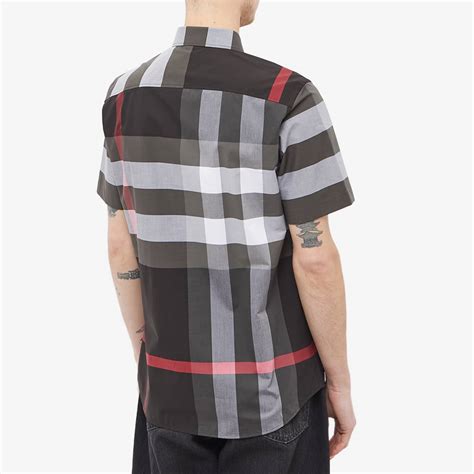 Burberry Short Sleeve Somerton Large Check Shirt Charcoal Check End Gb