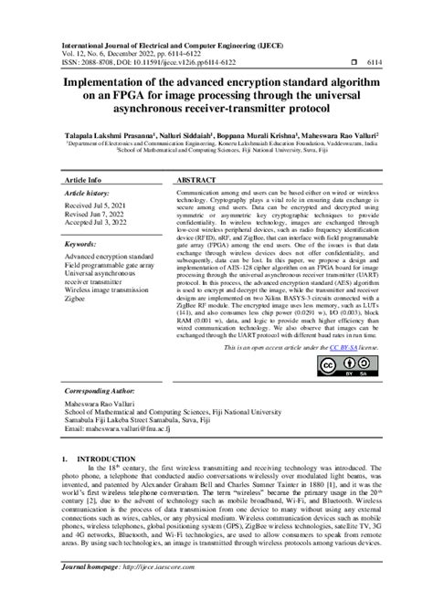 Pdf Implementation Of The Advanced Encryption Standard Algorithm On An Fpga For Image
