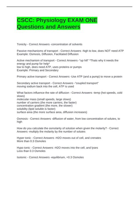 Cscc Physiology Exam One Questions And Answers 2025 Cscc Stuvia Us