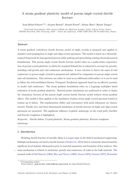 Pdf A Strain Gradient Plasticity Model Of Porous Single Crystal Ductile Fracture