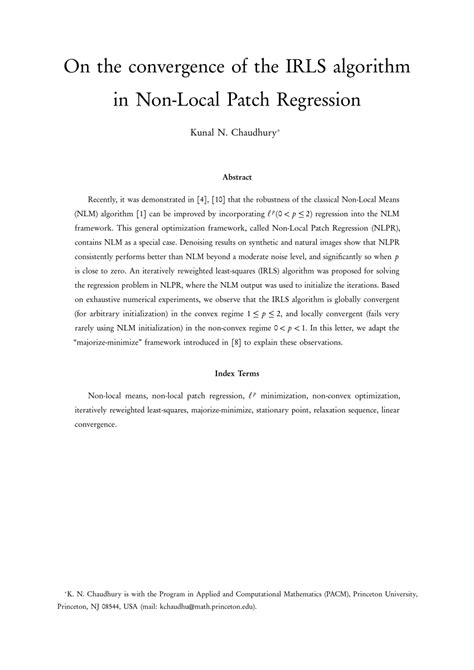 pdf on the convergence of the irls algorithm in non local patch