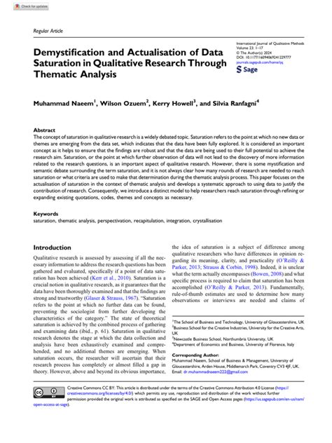 Naeem Et Al 2024 Demystification And Actualisation Of Data Saturation