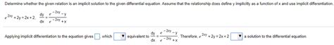 solved determine whether the given relation is an implicit