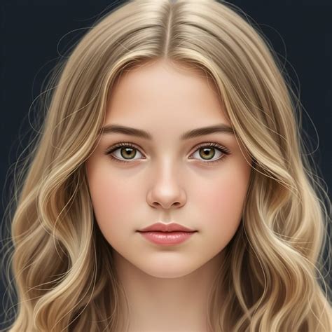 Detailed Portrait Of A 14 Year Old Caucasian Girl With Blonde Wavy Hair