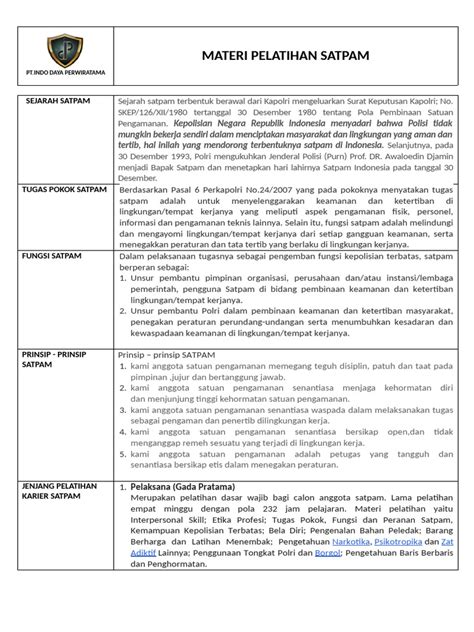 Materi Pelatihan Satpam Gada Pratama Pdf