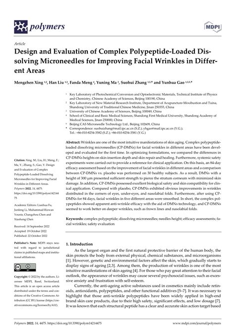Pdf Design And Evaluation Of Complex Polypeptide Loaded Dissolving Microneedles For Improving