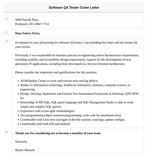 Software QA Tester Cover Letter Velvet Jobs