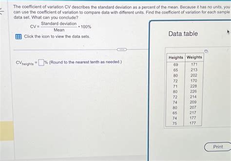 Solved The Coefficient Of Variation Cv Describes The