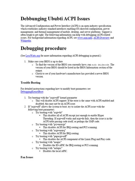 Debugging Acpi On Ubuntu Pdf System Software Operating System