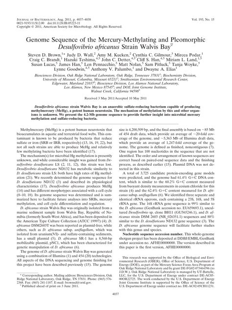 Pdf Genome Sequence Of The Mercury Methylating And Pleomorphic