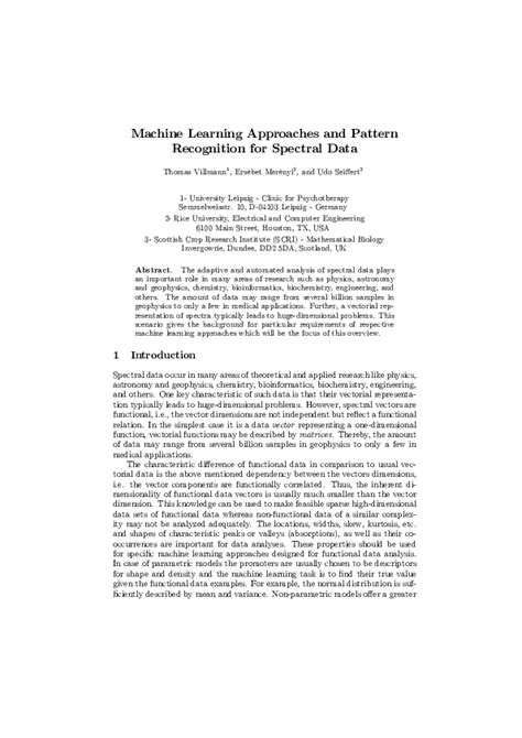 Pdf Machine Learning Approaches And Pattern Recognition For Spectral Data