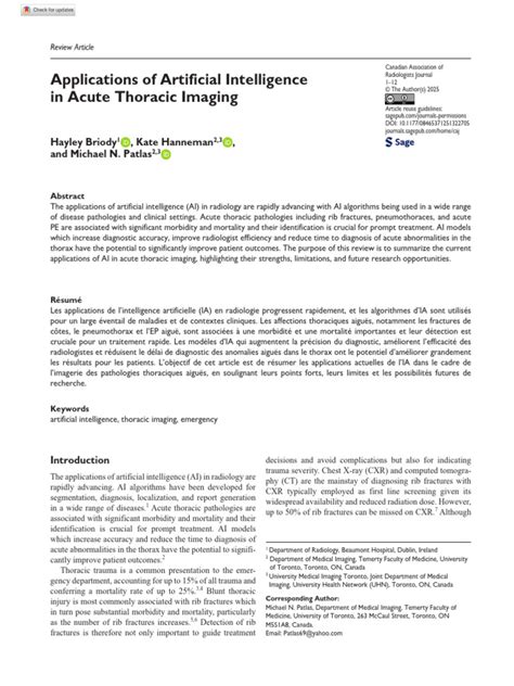 Applications Of Artificial Intelligence In Acute Thoracic Imaging Pdf Ct Scan Osteoporosis
