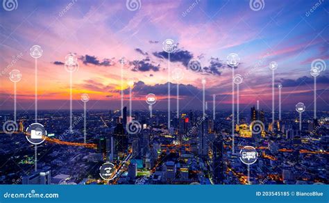 Advanced Communication And Global Internet Network Connection In Smart City Royalty Free Stock