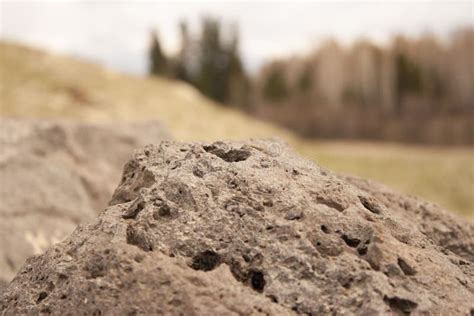 Tuff Stones Volcanic Rocks Geology Landscape With A Large Stone In The