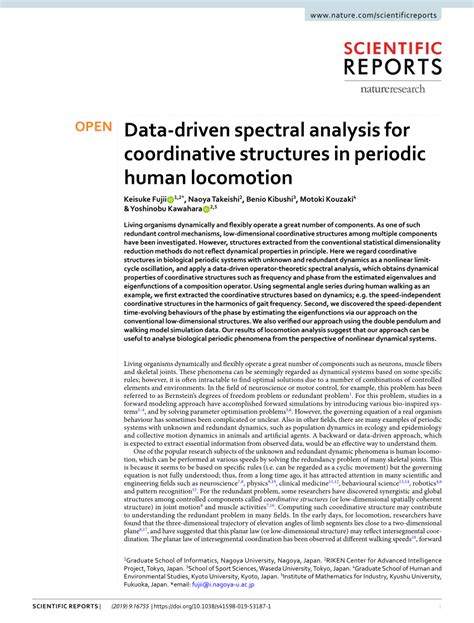 Pdf Data Driven Spectral Analysis For Coordinative Structures In Periodic Human Locomotion