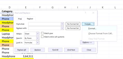 replace cell color using the find and replace tool in excel xl n cad