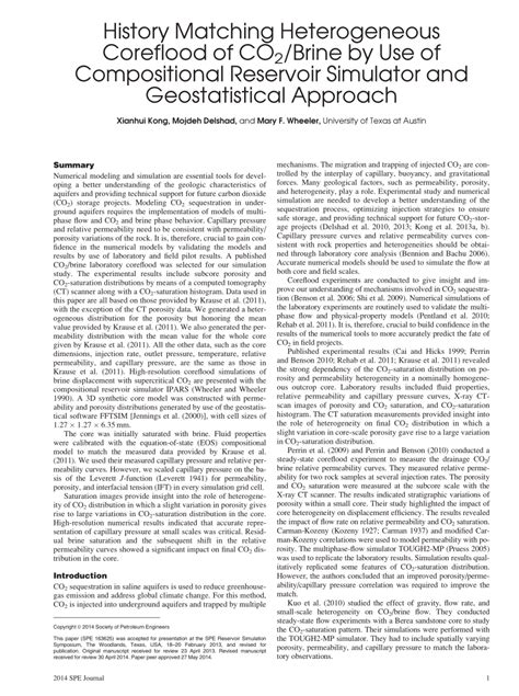 Pdf History Matching Heterogeneous Coreflood Of Co2brine By Use Of