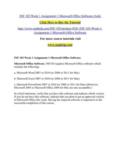 Inf 103 Week 1 Assignment 1 Microsoft Office Softwareuophelp