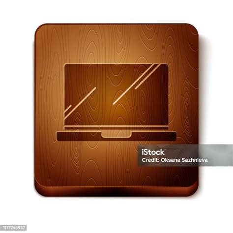 흰색 배경에 격리 된 갈색 노트북 아이콘입니다 빈 화면 기호가 있는 컴퓨터 전자 필기장 나무 사각형 버튼입니다 벡터 일러스트레이션 0명에 대한 스톡 벡터 아트 및 기타