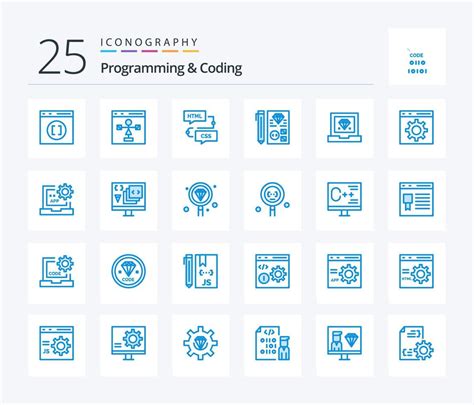 Programación Y Codificación De 25 Paquetes De Iconos De Color Azul