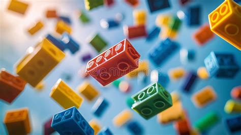 Floating Assorted Colorful Plastic Toy Blocks Stock Illustration