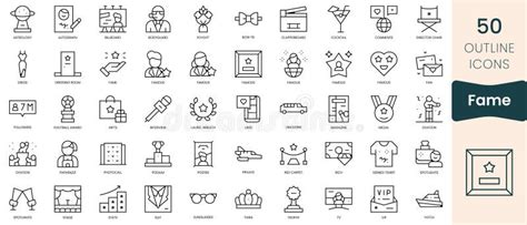 Set Of Fame Icons Thin Linear Style Icons Pack Stock Vector